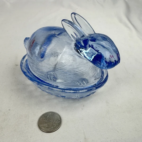 Blue Pressed Glass Bunny Rabbit on Nest Easter Candy Trinket Dish ...