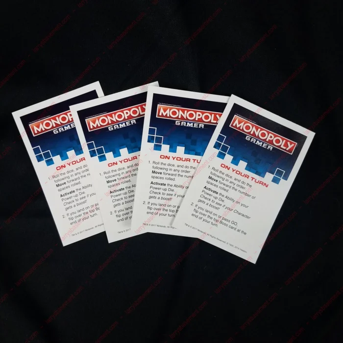 Monopoly GAMER Replacement Game Piece - 4 Reminder Cards - Larry's Basement